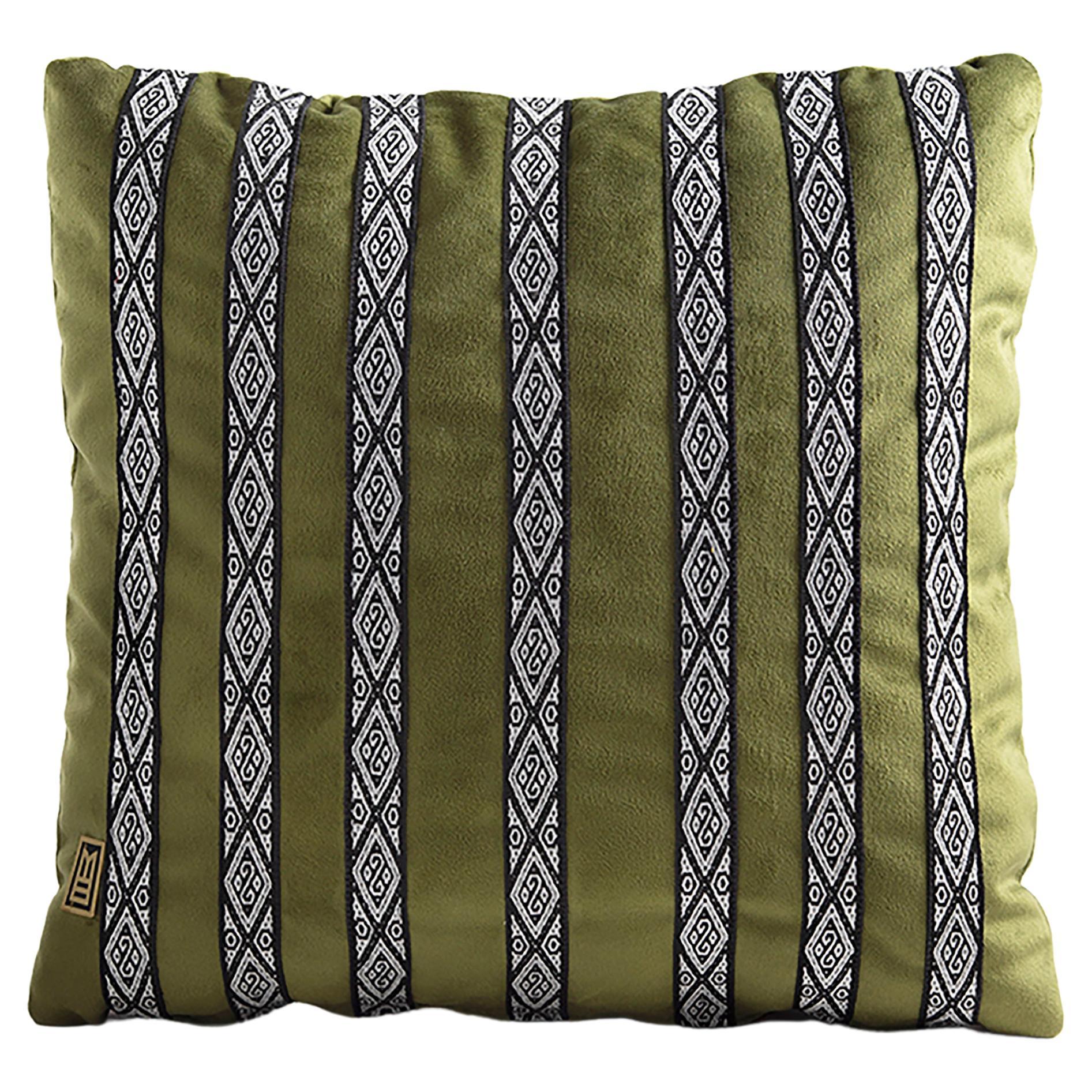 FAJAS Handwoven Artisanal Sash Pillow in Olive Green Velvet by ANDEAN ...