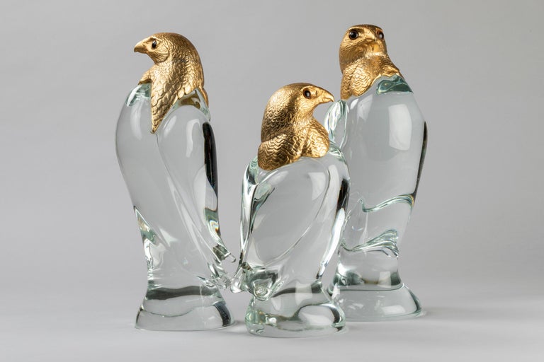 Falcon Sculptures in Murano Glass and Gilt Bronze, 1970s at 1stDibs