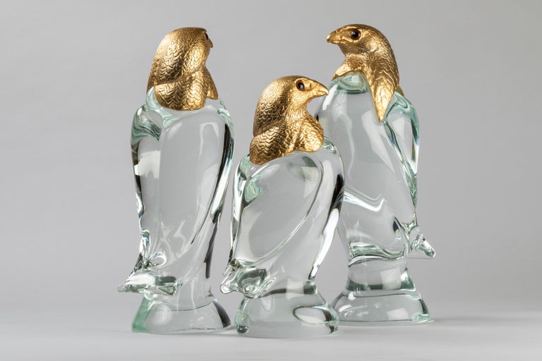 Falcon Sculptures in Murano Glass and Gilt Bronze, 1970s at 1stDibs