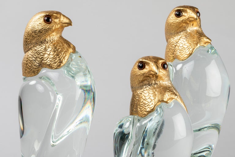 Falcon Sculptures in Murano Glass and Gilt Bronze, 1970s at 1stDibs