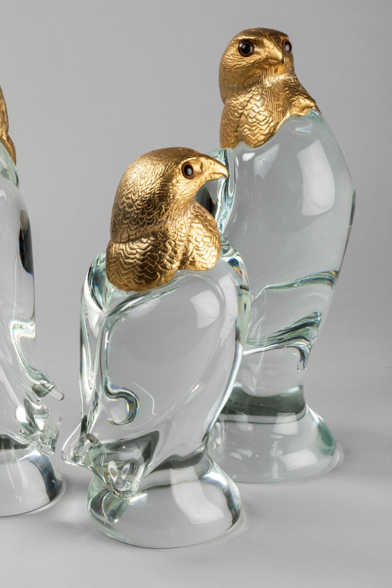 Falcon Sculptures in Murano Glass and Gilt Bronze, 1970s at 1stDibs