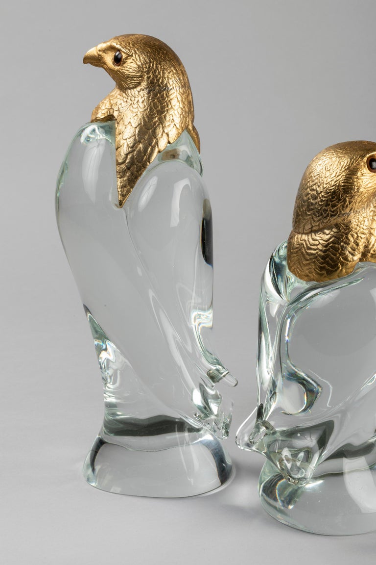 Falcon Sculptures in Murano Glass and Gilt Bronze, 1970s at 1stDibs