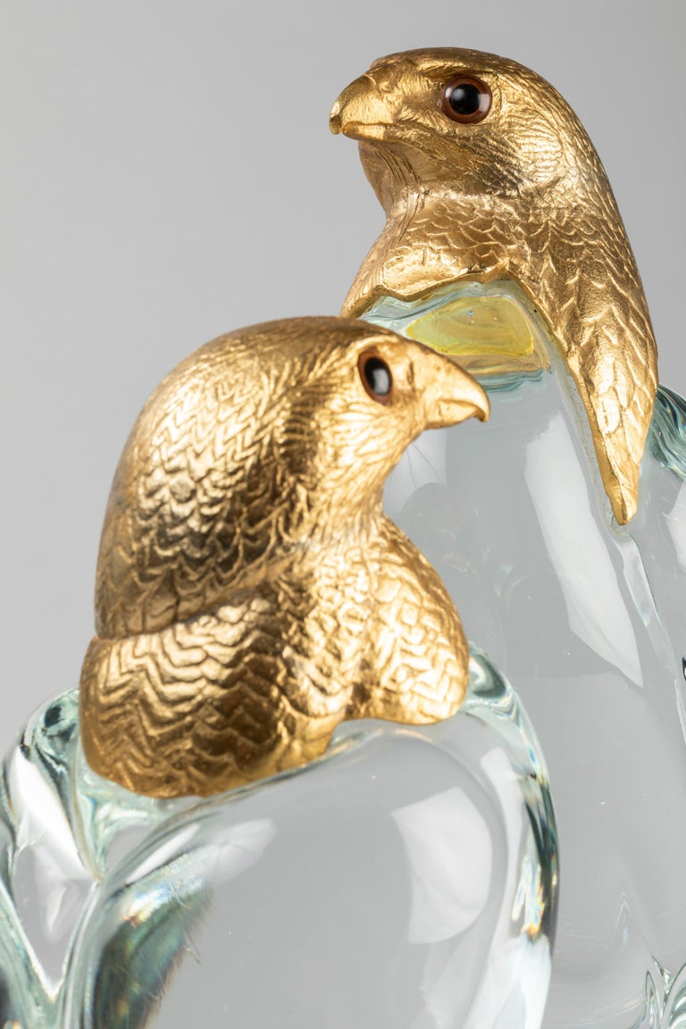 Falcon Sculptures in Murano Glass and Gilt Bronze, 1970s at 1stDibs