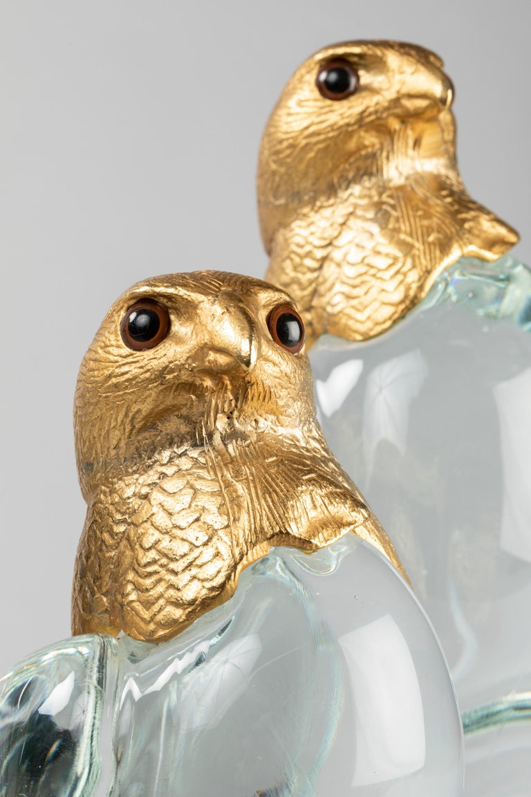 Falcon Sculptures in Murano Glass and Gilt Bronze, 1970s at 1stDibs