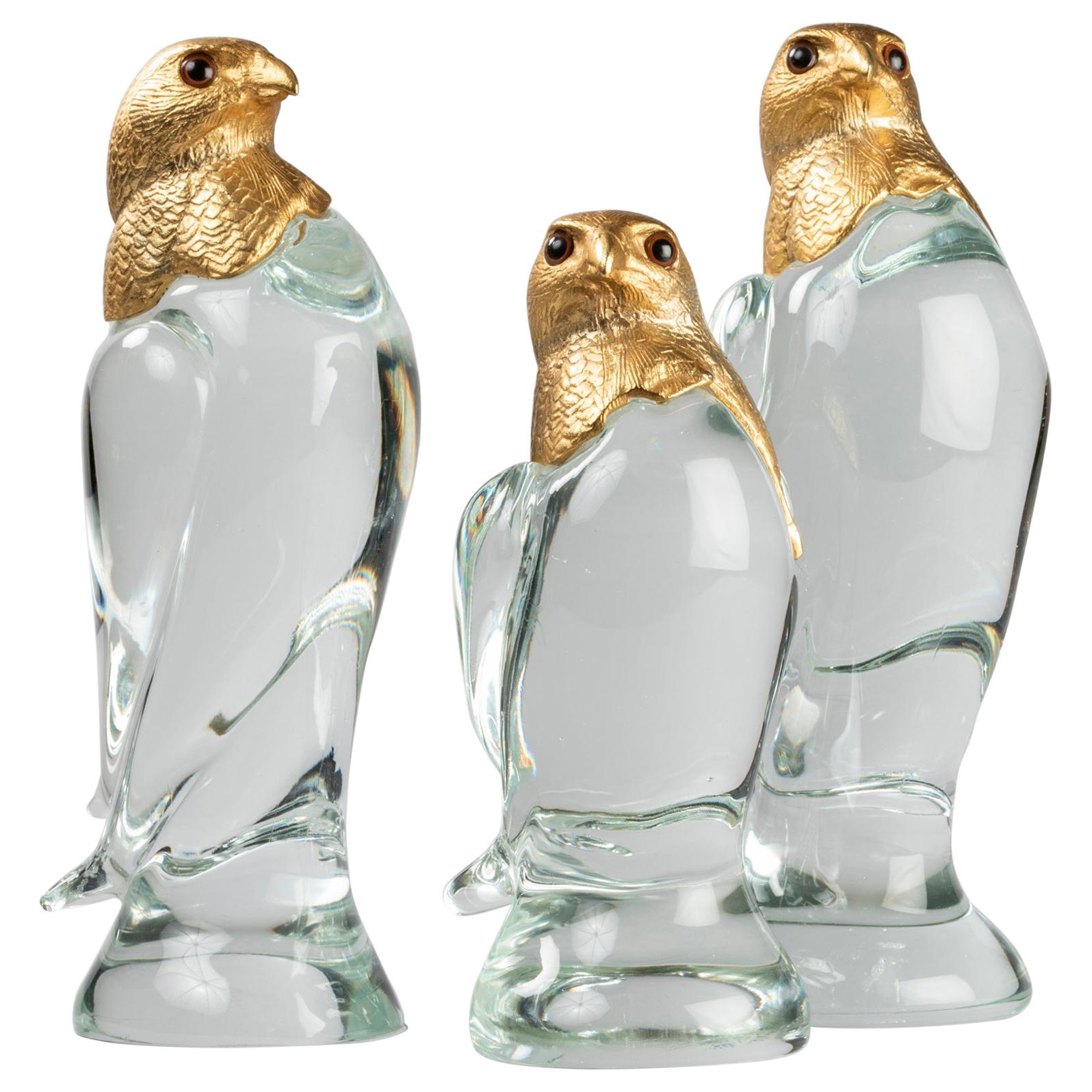 Falcon Sculptures in Murano Glass and Gilt Bronze, 1970s at 1stDibs