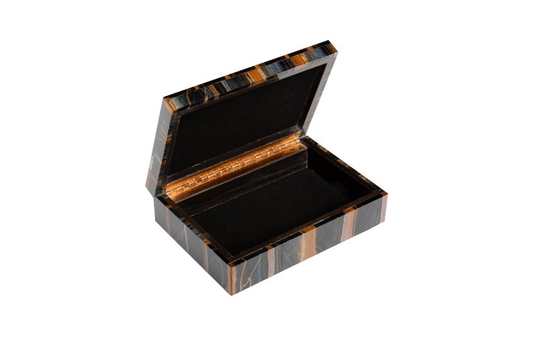 Falcon's Eye Semi Precious Stone Box with Hinged Lid For Sale at 1stDibs
