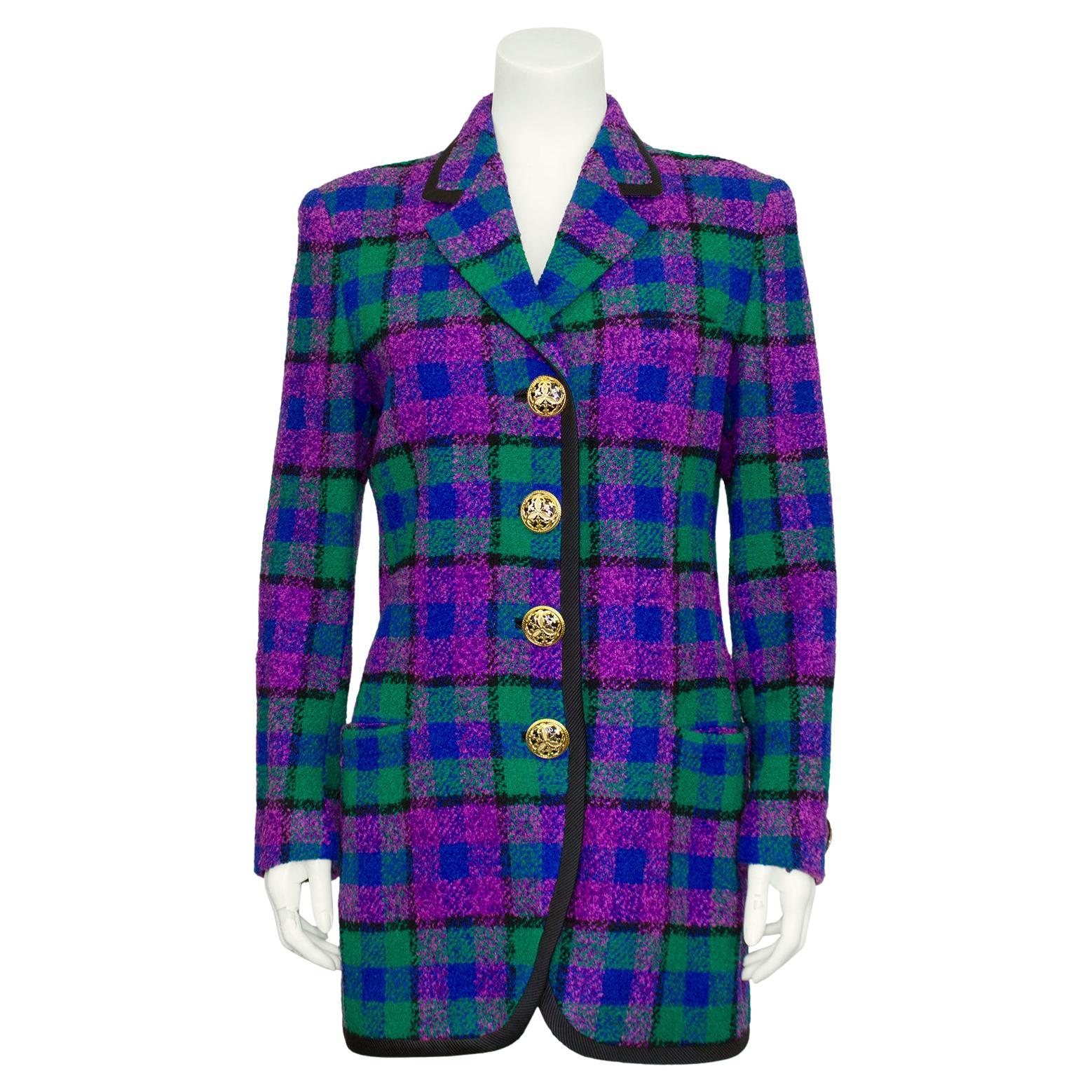 Gianni Versace Couture Purple Green Print Jacket, 1990s For Sale at 1stDibs