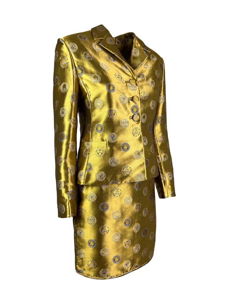 Fall 1997 Gianni Versace Golden Coin Print Suit For Sale at 1stDibs