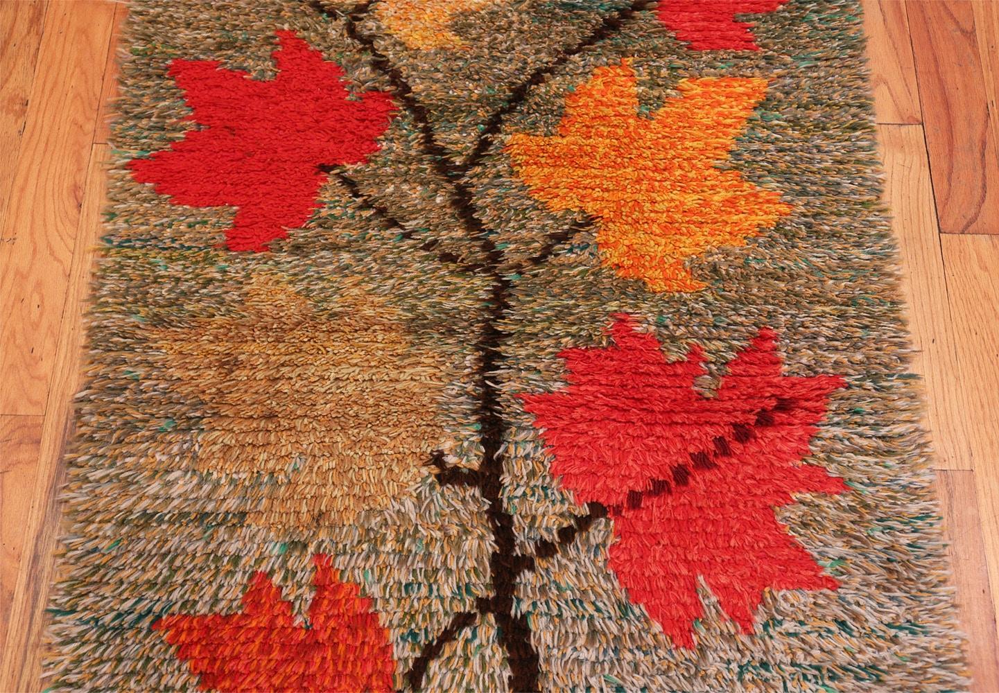 Fall Foliage Themed Vintage Scandinavian Swedish Shag Pile Rya Rug 3' x ...
