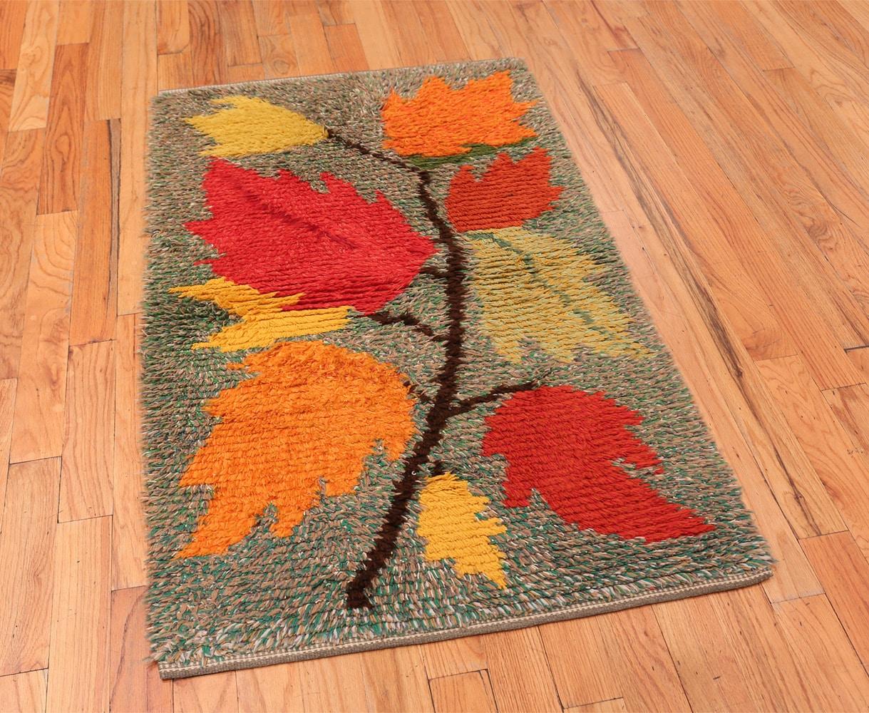 Fall Foliage Themed Vintage Scandinavian Swedish Shag Pile Rya Rug 3' x ...