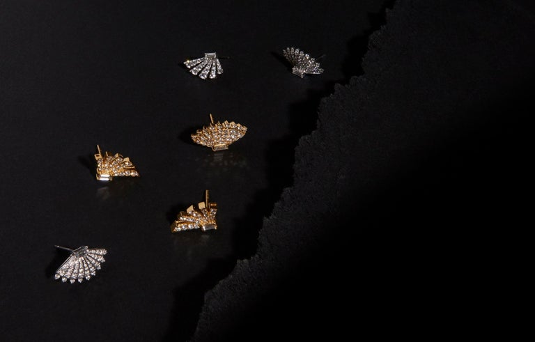 Fan Dangler Earrings with Pink Sapphire and Black and White Diamonds at ...