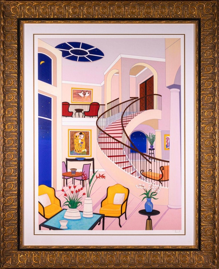 Fanch Ledan Interior with Klimt Signed Contemporary Serigraph on Paper ...