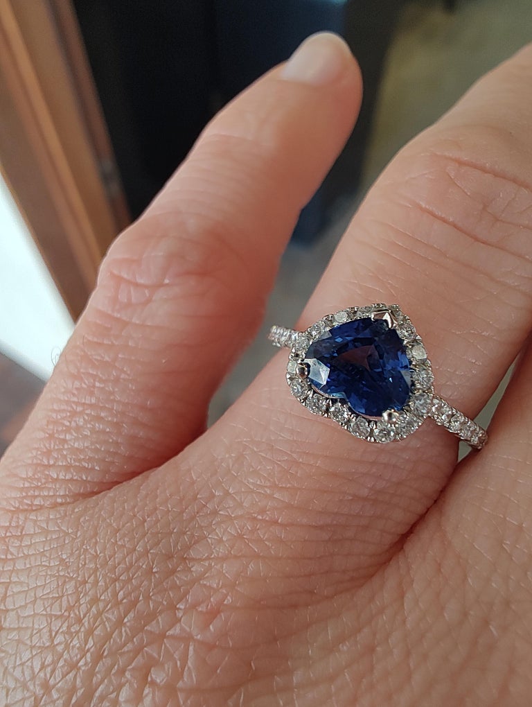 Fancy 1.203ct Heart- Shaped Kashmir Blue Sapphire and Diamond Ring For ...