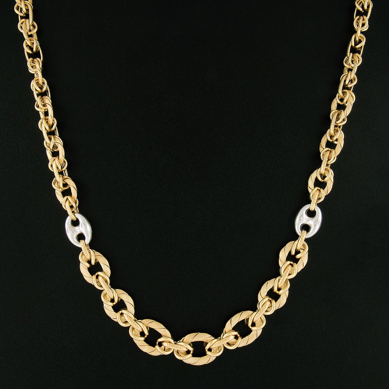 Fancy 14K Gold 17" Alternating Polished Matte Oval and Mariner Link ...