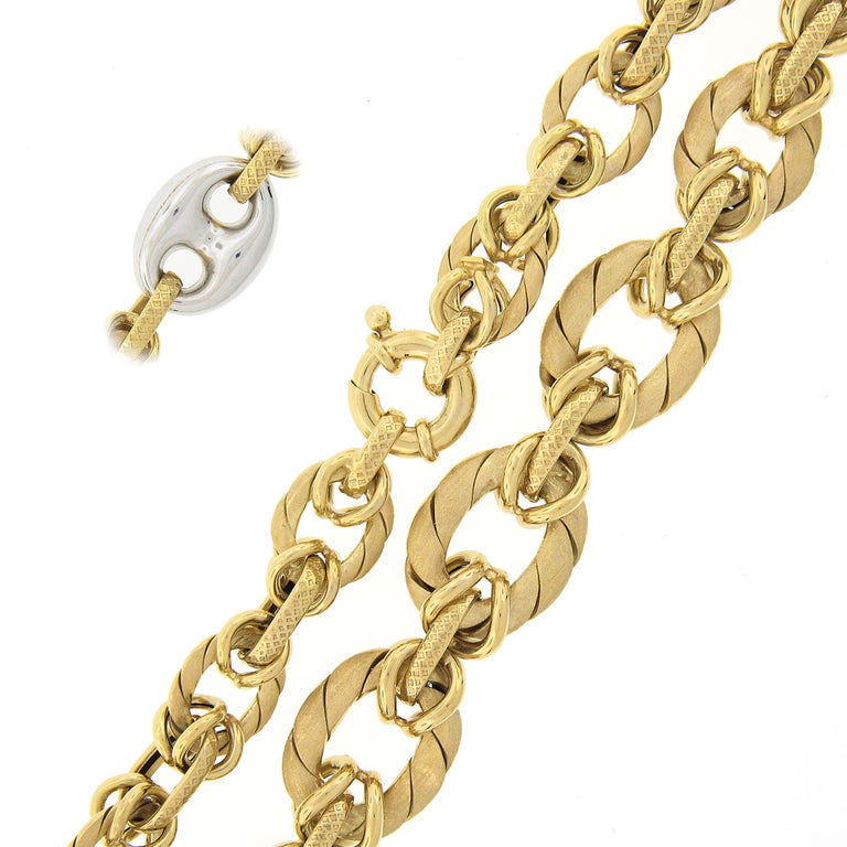 Fancy 14K Gold 17" Alternating Polished Matte Oval and Mariner Link ...