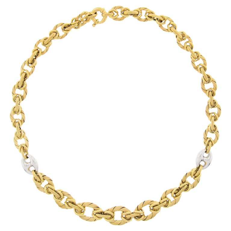 Fancy 14K Gold 17" Alternating Polished Matte Oval and Mariner Link ...