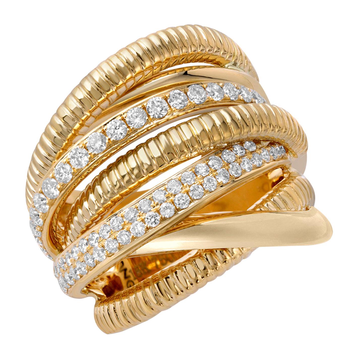 Fancy 18 Karat Yellow Gold 1.18 Carat Diamond Crossover Ring For Sale ...