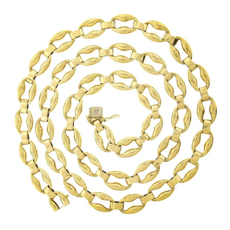 Fancy 18K Gold Long Alternating Polished and Brushed Oval Link Chain ...