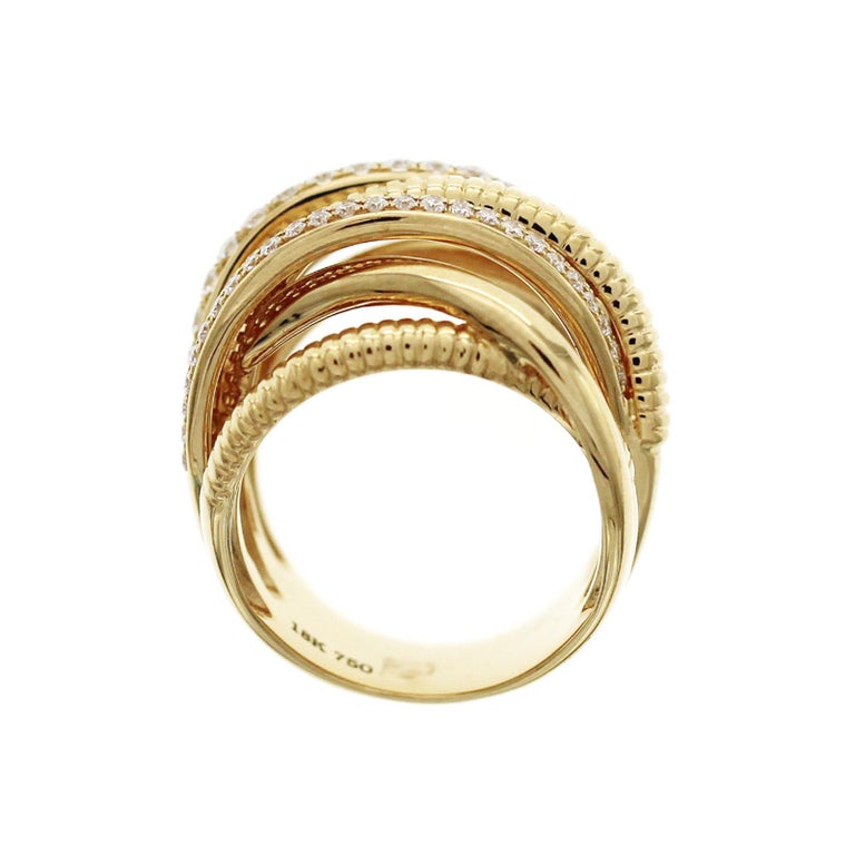 Fancy 18 Karat Yellow Gold 1.18 Carat Diamond Crossover Ring For Sale ...