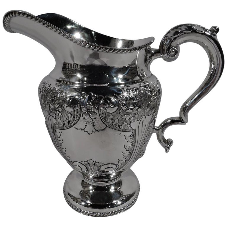 Fancy and Flowery Old-Fashioned Sterling Silver Water Pitcher For Sale ...