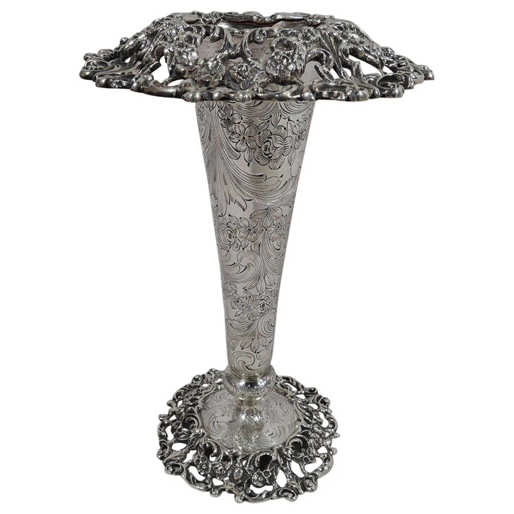 Fancy Antique American Art Nouveau Sterling Silver Vase For Sale at 1stDibs