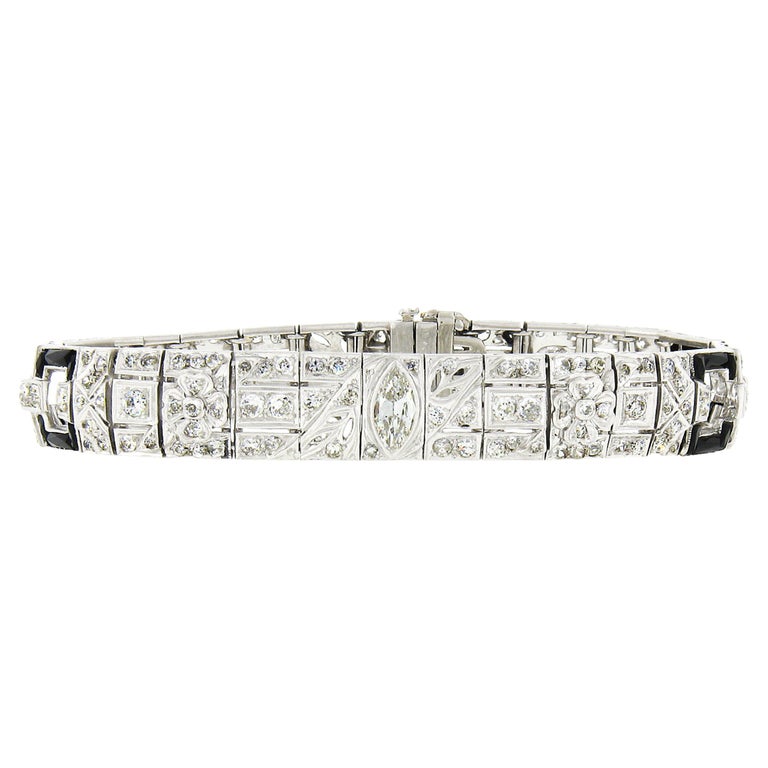 FANCY Antique Art Deco Platinum 6.03ct Diamond and Black Onyx Line ...
