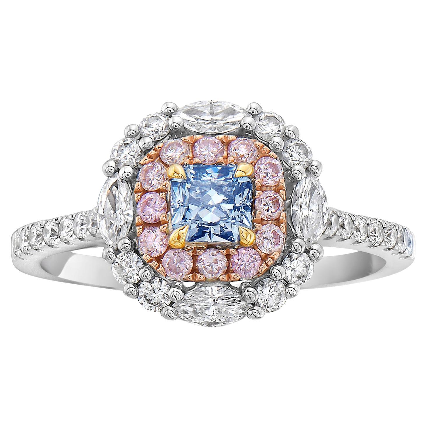 0.86ct GIA Blue Radiant Diamond Ring For Sale at 1stDibs | light blue ...