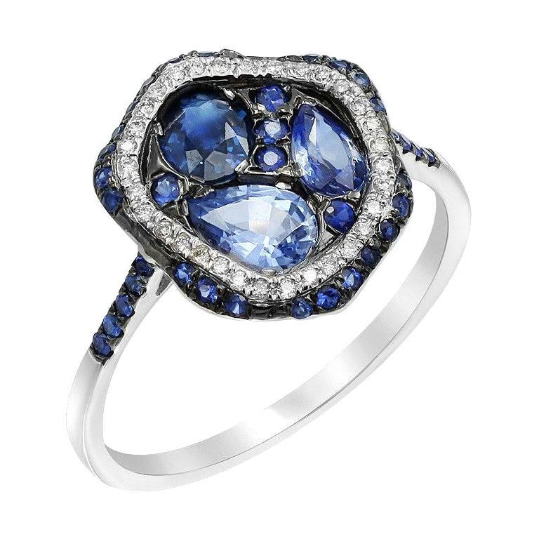 Customizable Fancy Blue Sapphire Diamond White Gold Ring For Sale at ...
