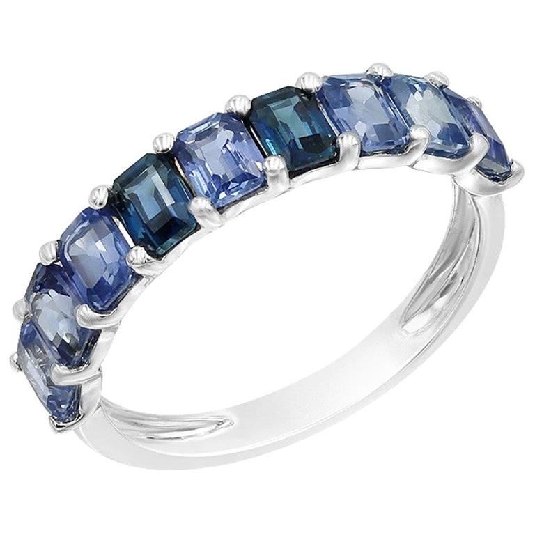 Fancy Blue Sapphire Diamond White Gold Stud Ring For Sale at 1stDibs