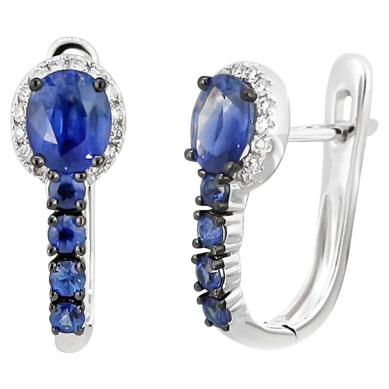 Fancy Blue Sapphire White Diamond White Gold Lever-Back Every Day ...