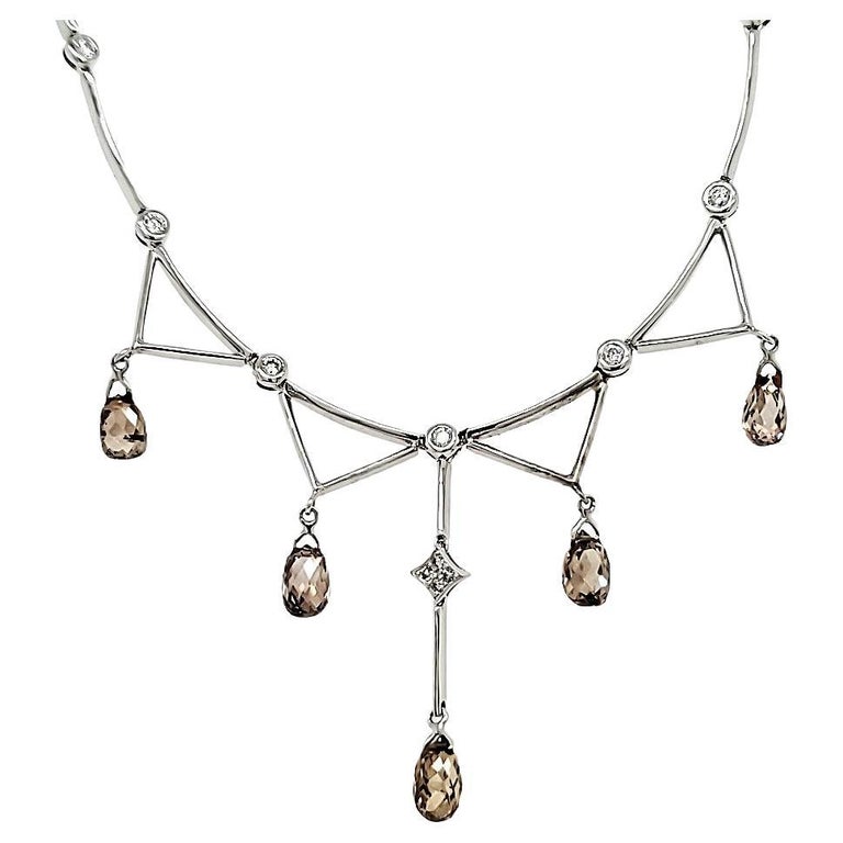 Fancy Brown Diamond Briolette and White Diamond Necklace 18k Gold For ...