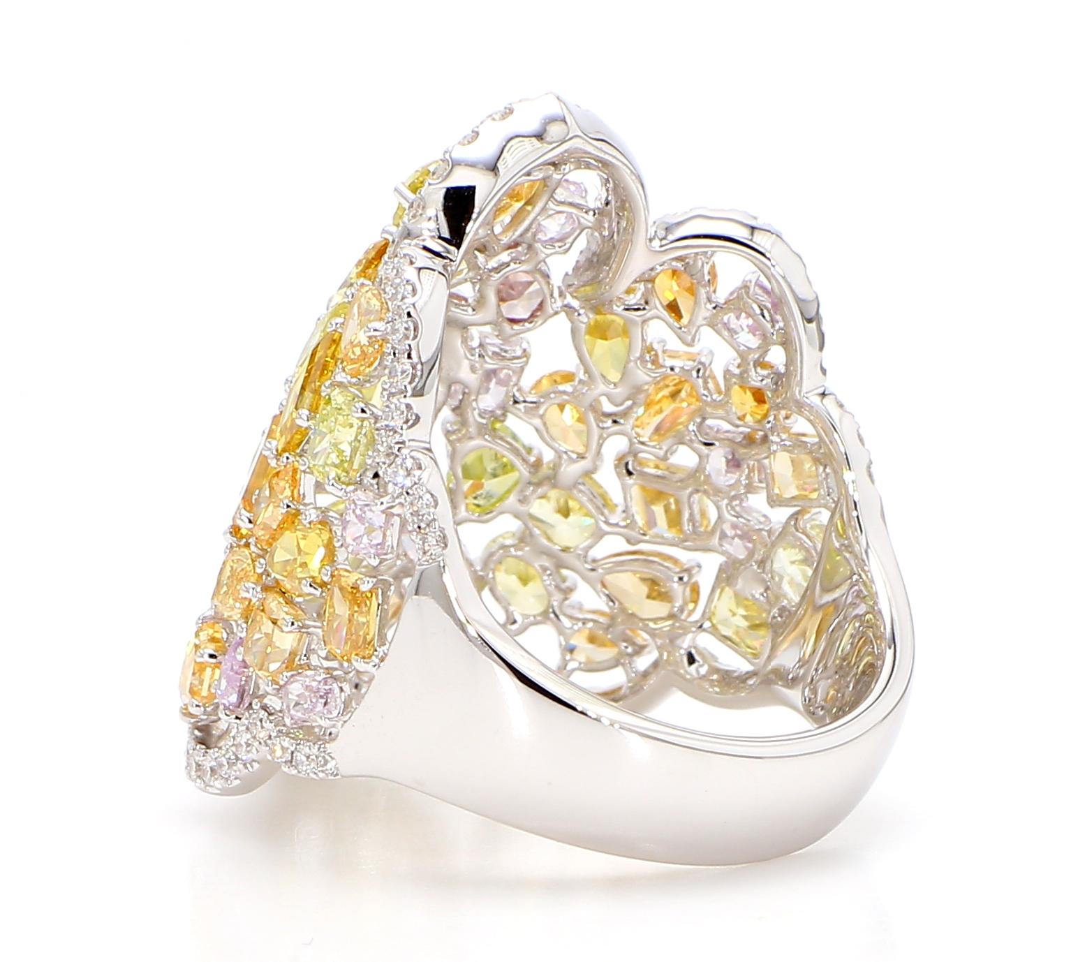 Fancy Color Cluster Dome Ring 6.76 Carats of Pink Green Orange Dia *1 ...