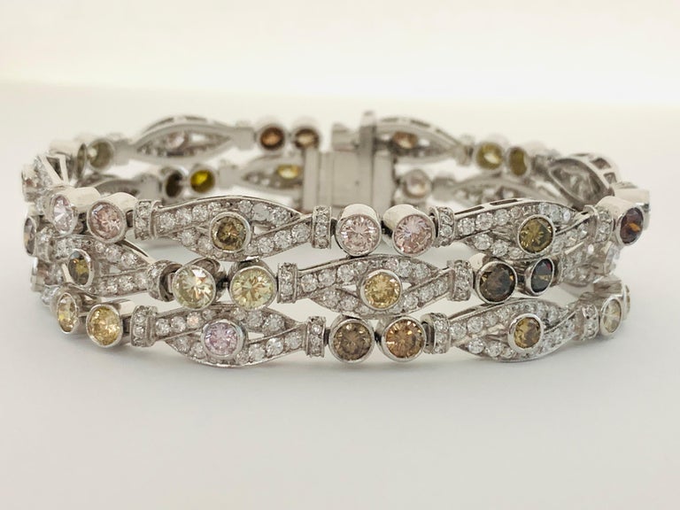 Fancy Color Diamond and White Diamond Bracelet in Platinum For Sale at ...