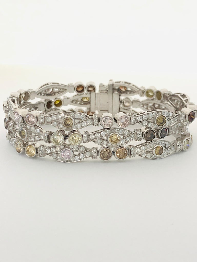 Fancy Color Diamond and White Diamond Bracelet in Platinum For Sale at ...