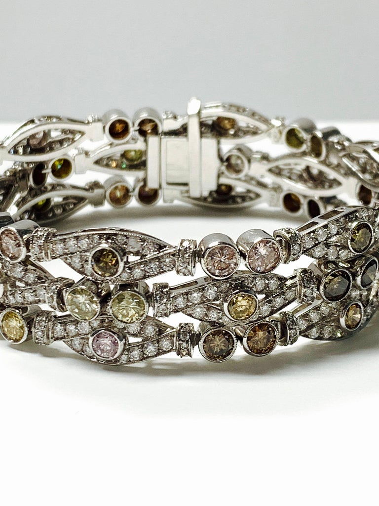 Fancy Color Diamond and White Diamond Bracelet in Platinum For Sale at ...