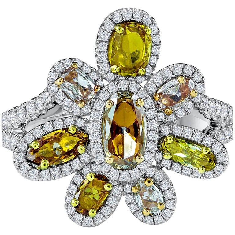 Roman Malakov 1.36 Carats Oval Cut Fancy Colored Gemstone Flower Ring ...