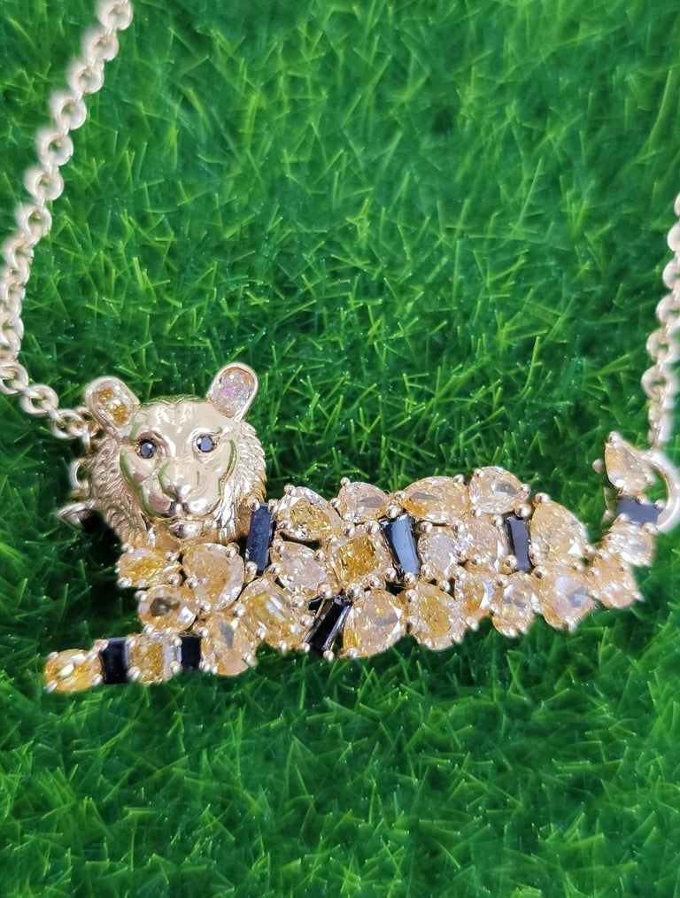 Fancy Color Diamond Tiger Pendant / Brooch For Sale at 1stDibs