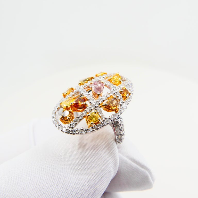 Fancy Color, Fancy Shaped Multicolored Diamond Cocktail Ring, Statement ...