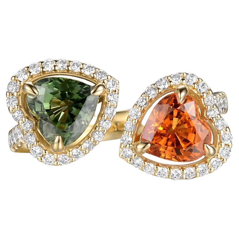 Fancy Sapphire Toi et Moi Ring in 18 Karat Yellow Gold For Sale at 1stDibs