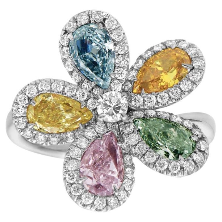 GIA Fancy Color Diamond Flower Ring For Sale at 1stDibs