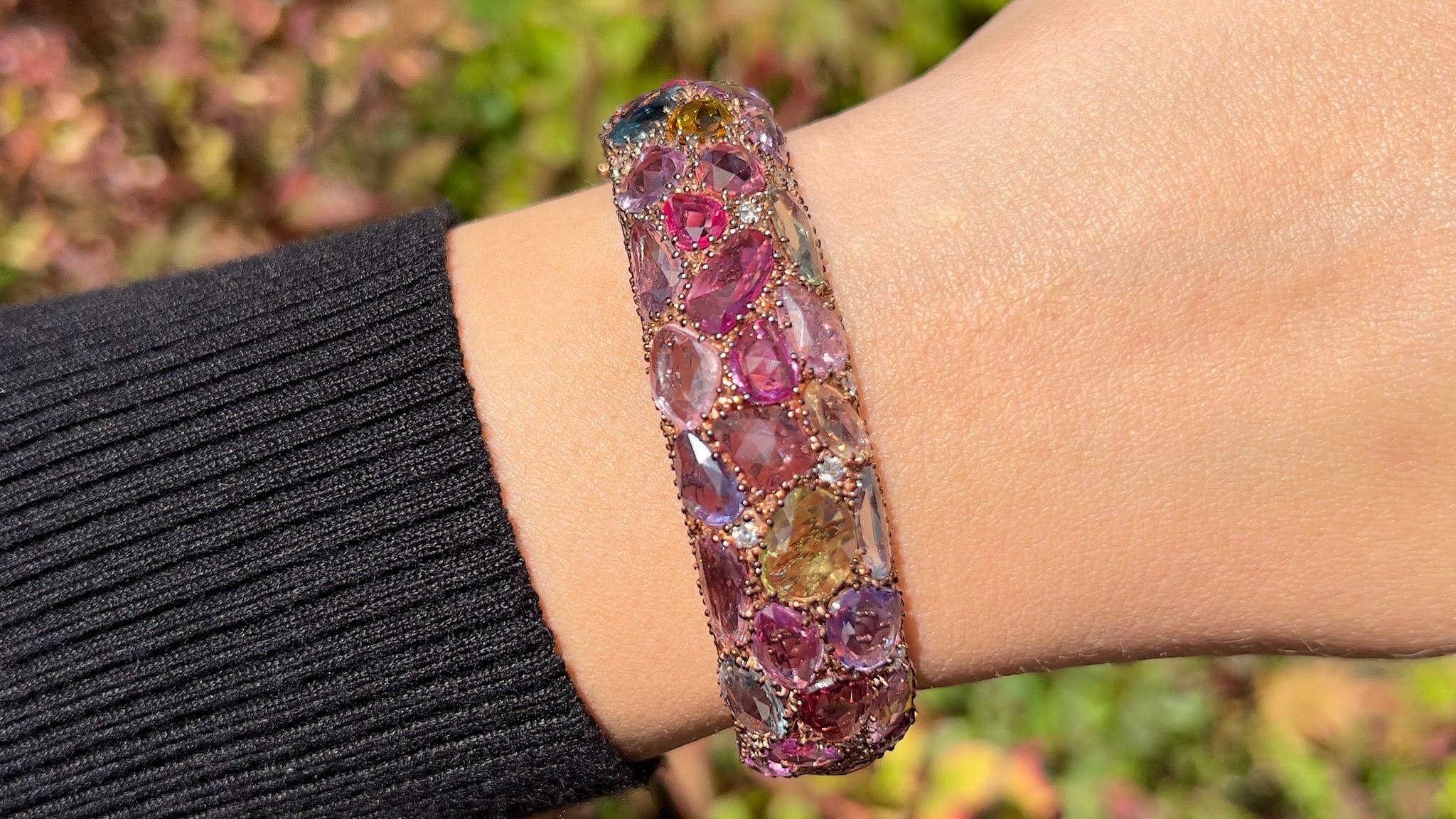 Fancy Color Sapphire Bracelet With Diamonds 98 Carats Total 18K Gold ...