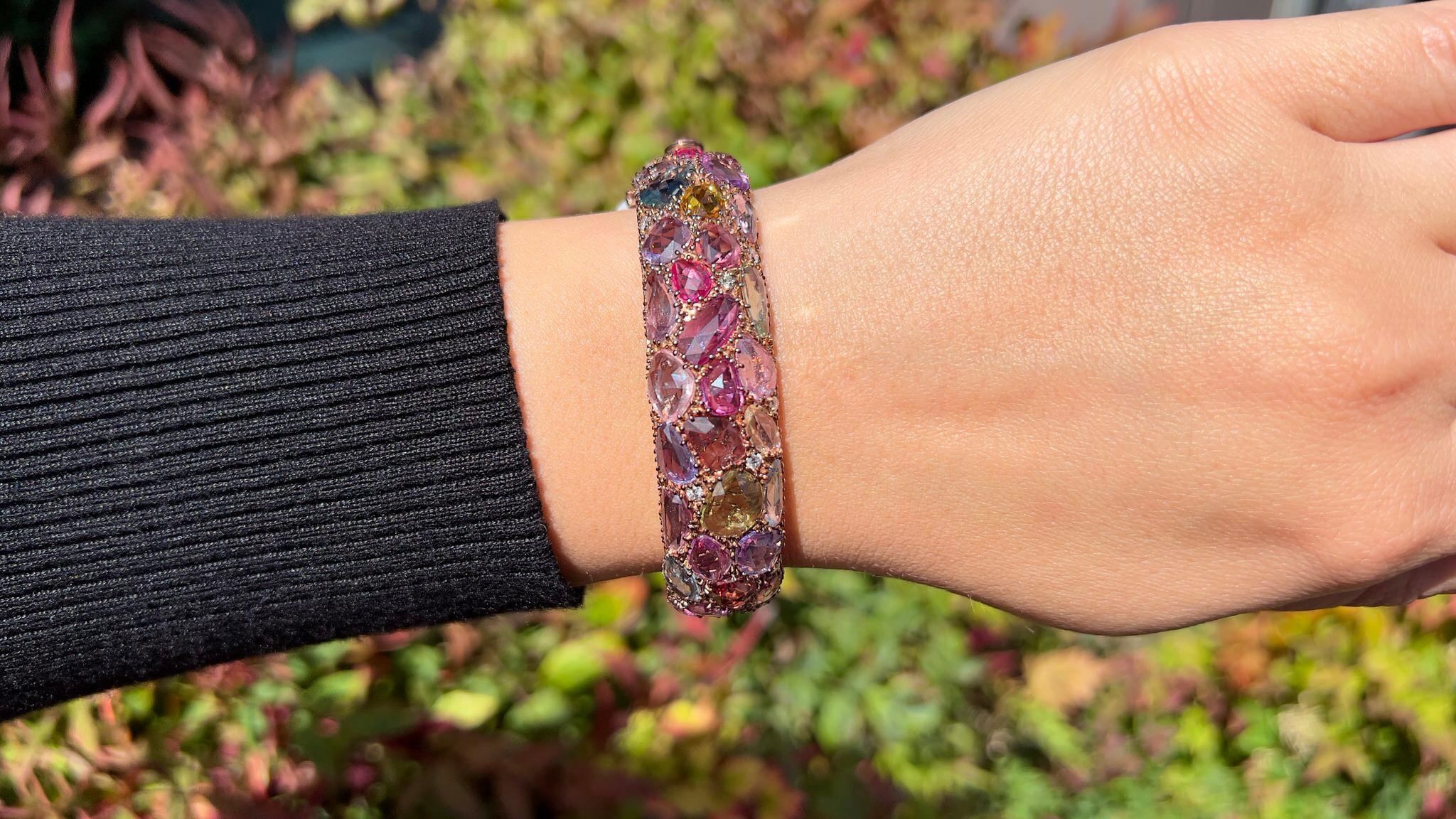 Fancy Color Sapphire Bracelet With Diamonds 98 Carats Total 18K Gold ...