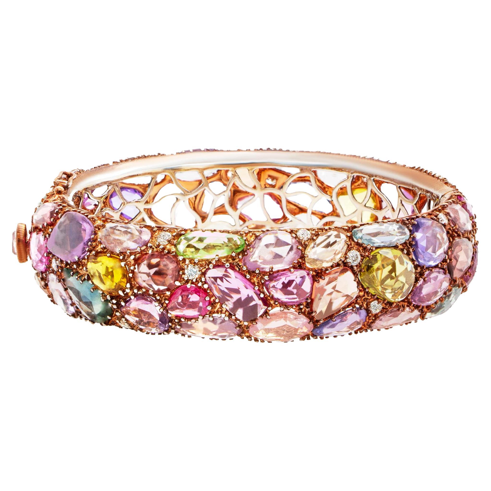 Fancy Color Sapphire Bracelet With Diamonds 98 Carats Total 18K Gold ...