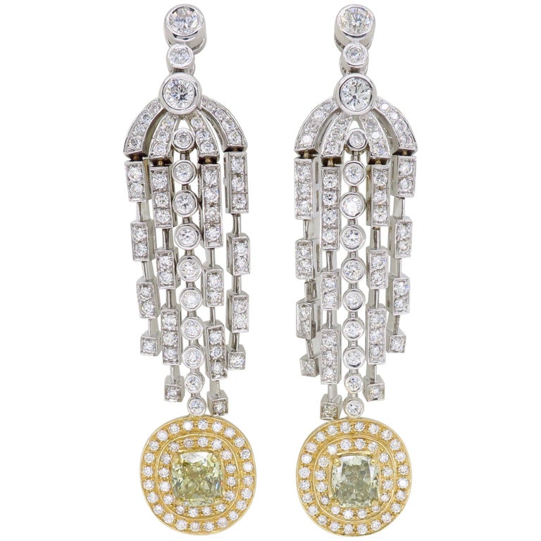 Fancy Colored Diamond Chandelier Earrings in 18 Karat Gold at 1stDibs