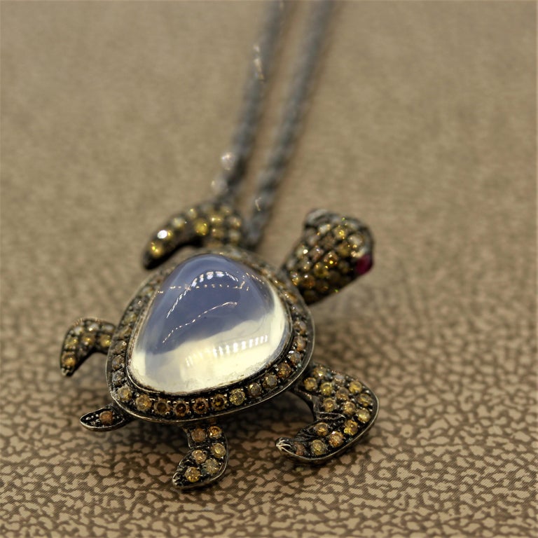 Fancy Colored Diamond Ruby Opal Gold Turtle Pendant Necklace For Sale ...