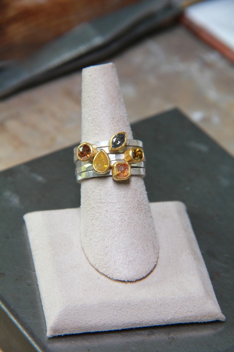 Fancy Colored Diamond Stack Rings 22 Karat Gold and Argentium Silver at ...