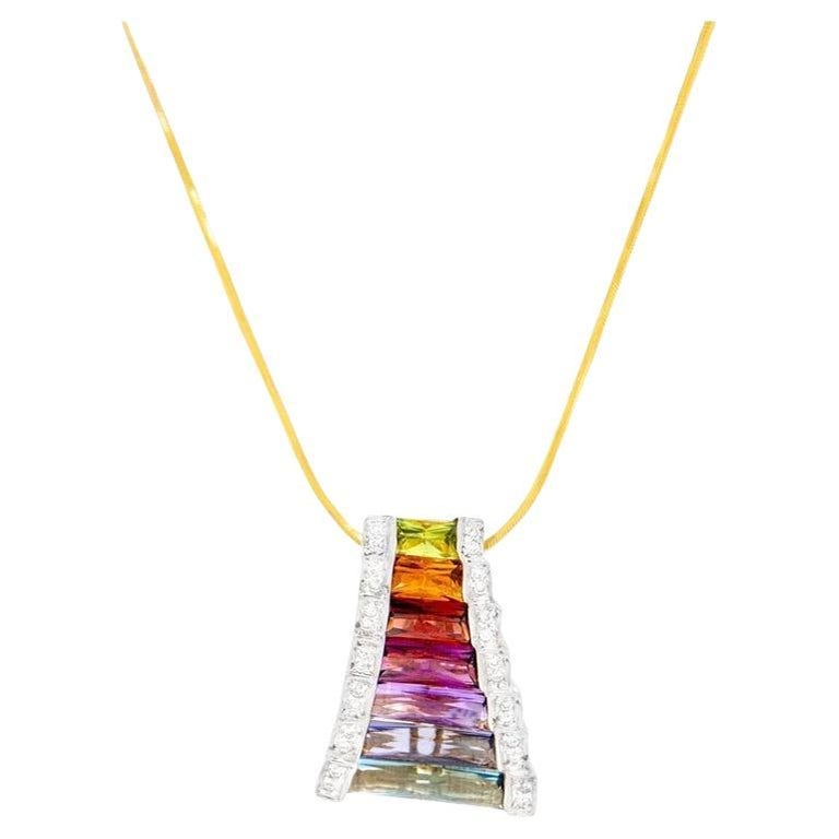 Fancy Colored Gemstones 2.80 Carats Pendant with Diamonds 18k Gold For ...