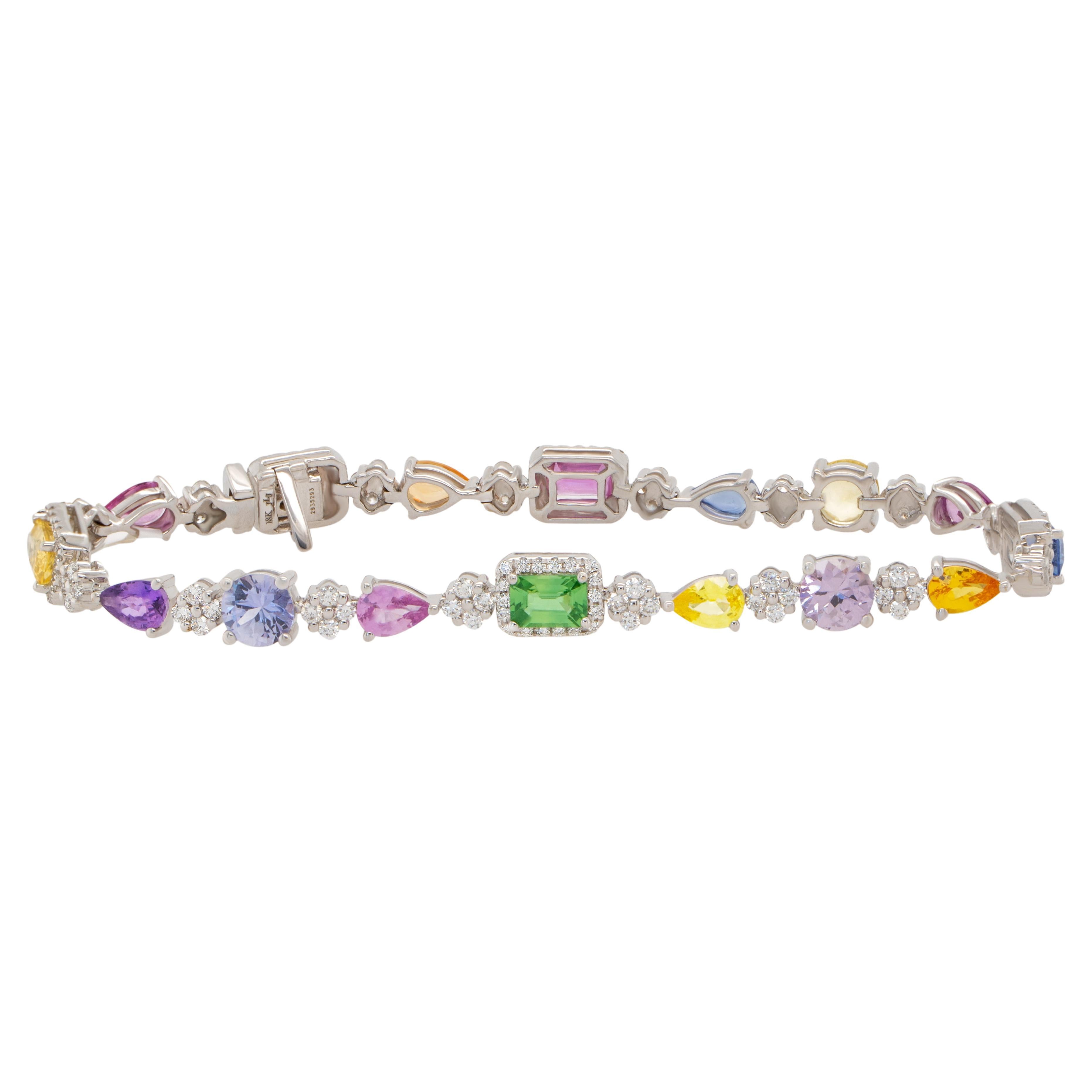 Fancy Color Sapphire Bracelet With Diamonds 98 Carats Total 18K Gold ...