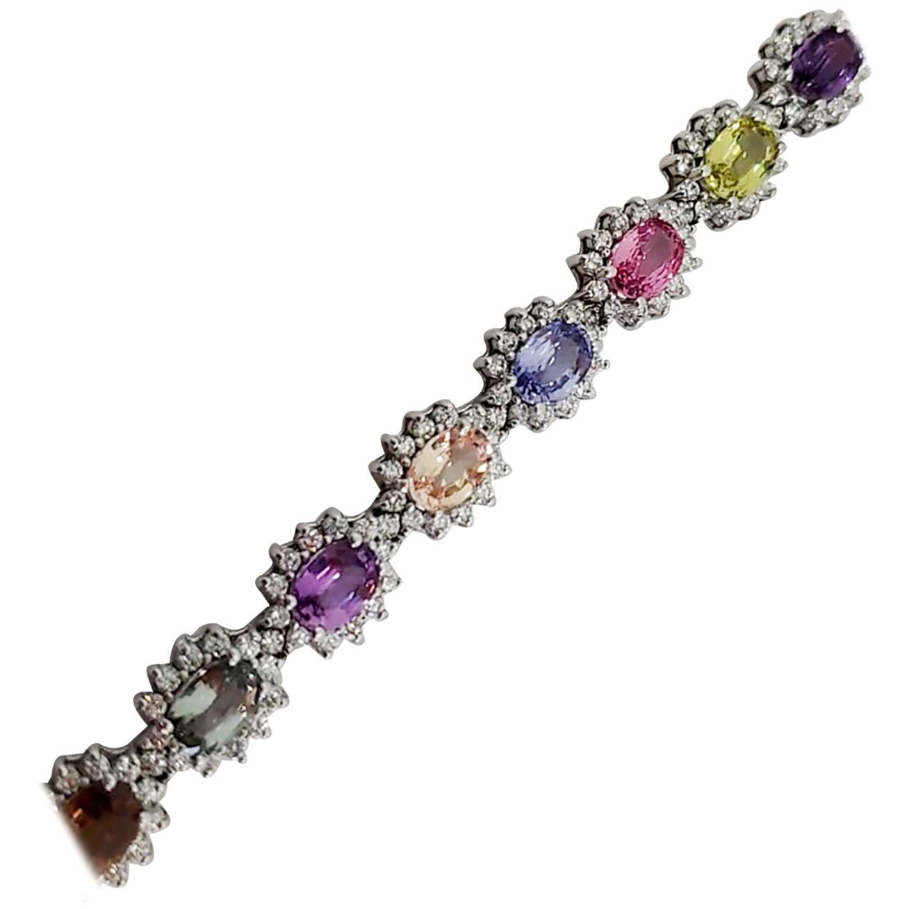 Multi Colored Fancy Sapphire Diamond Bracelet 12.70 Carats For Sale at ...