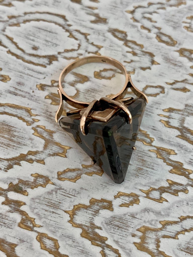 Fancy Cut Triangle-Shaped Smoky Topaz 14 Karat Yellow Gold Ring For ...